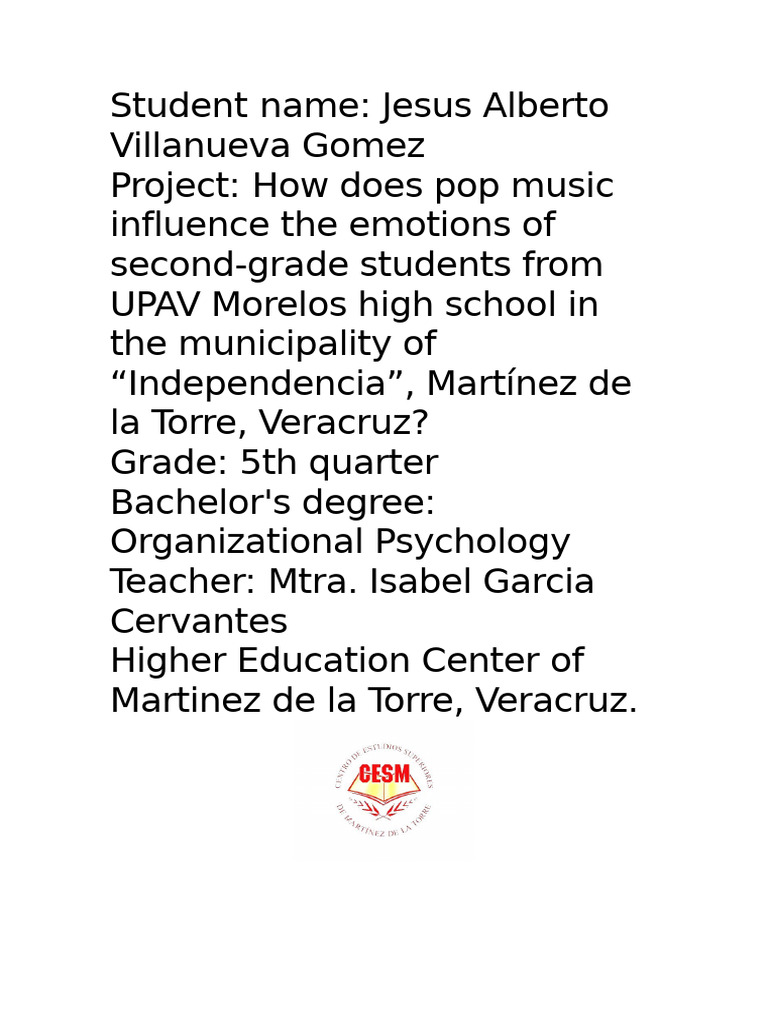 Research Project On Pop Music | PDF | Emotions | Cognitive Science