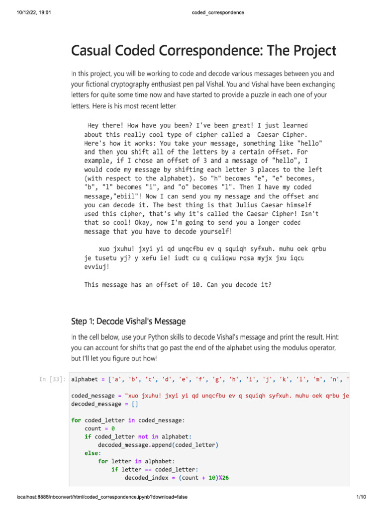 Casual Coded Corresponse Strings Project in Python | PDF