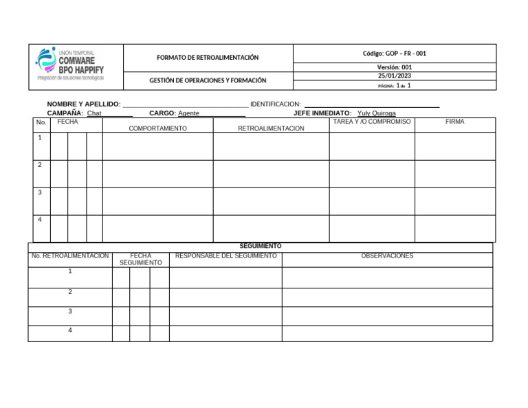 Gop - Fr - 001 Formato de Retroalimentación (1) | PDF