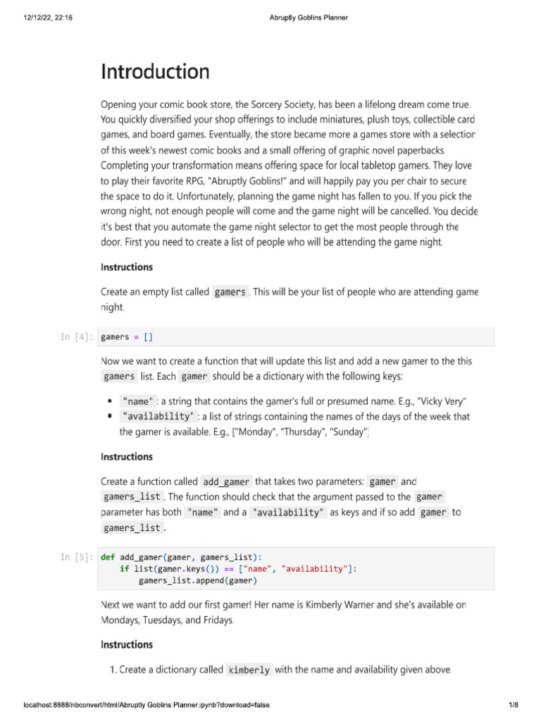 Abruptly Goblins Planner - Pyhton Dictionaries Project | PDF
