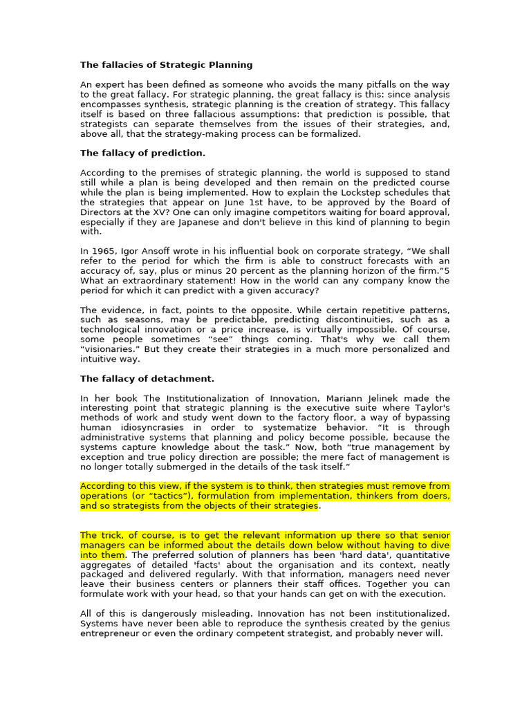 The Fallacies of Strategic Planning | PDF | Strategic Planning | Information