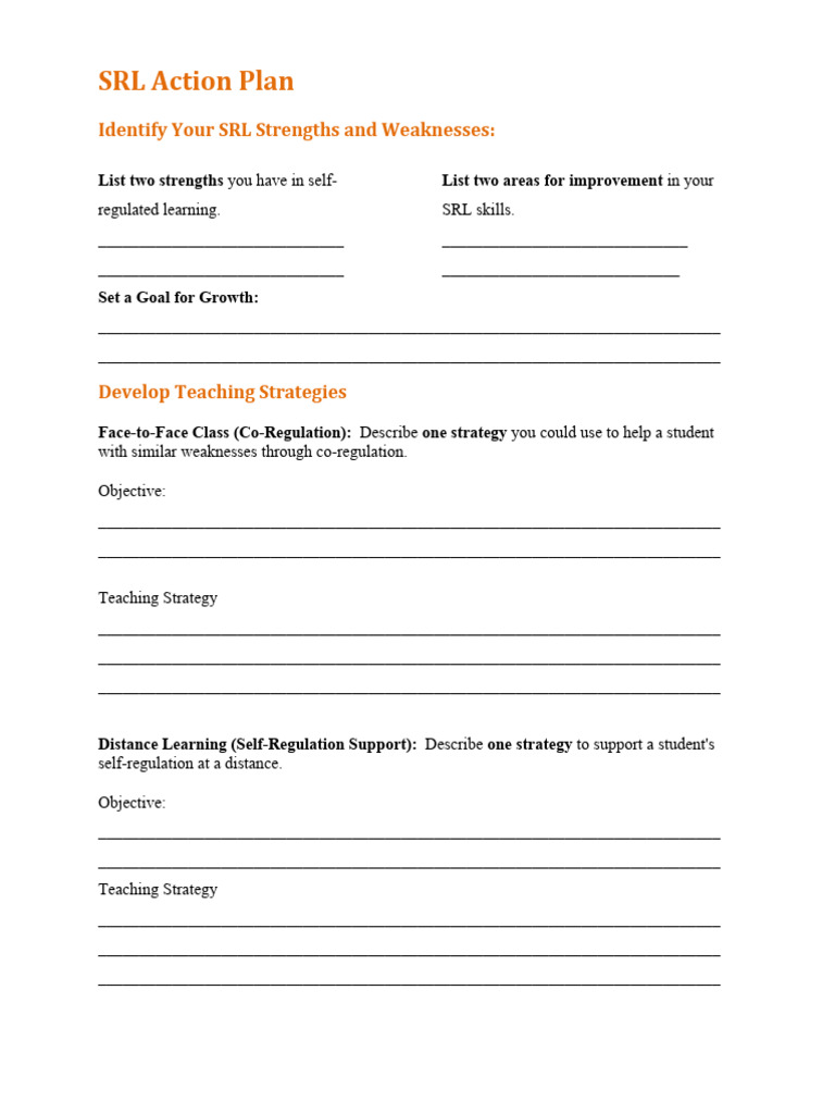 SRL Action Plan for Student Growth | PDF