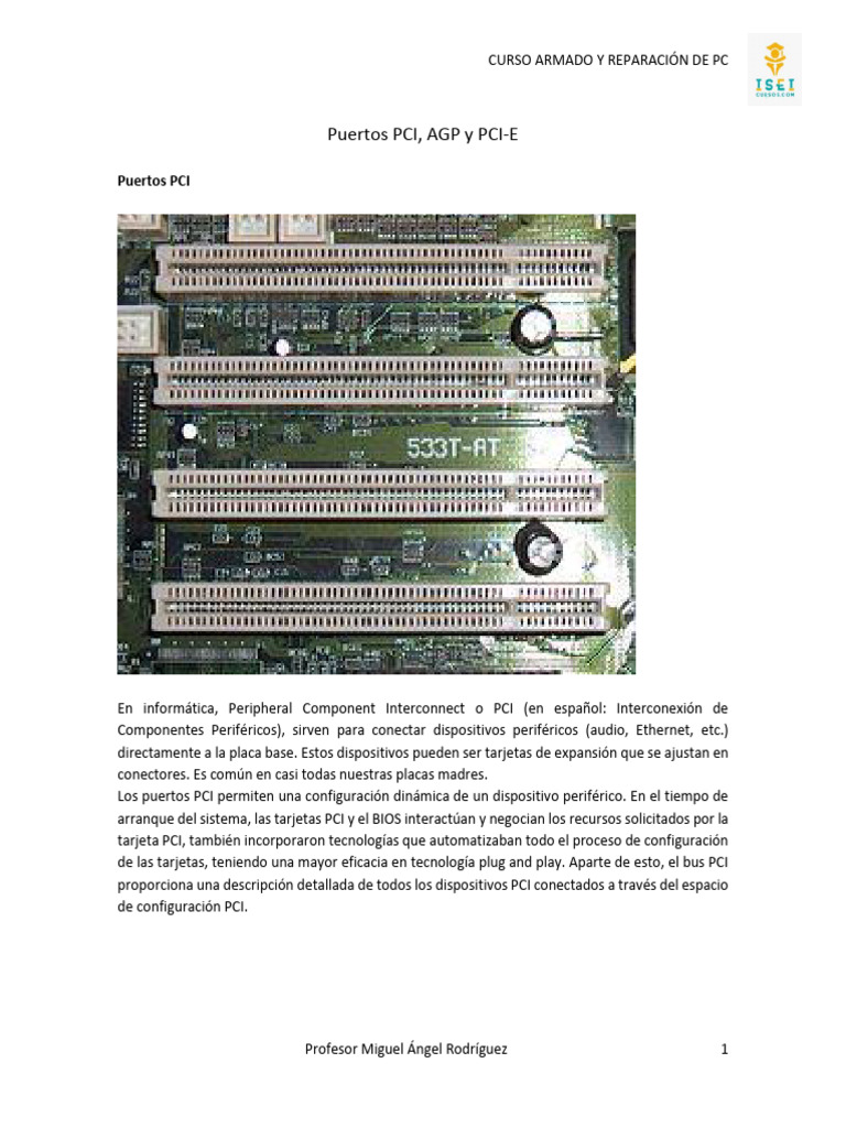 Puertos Pci, Agp y Pci-E | PDF | Ciencias de la Computación | Electrónica