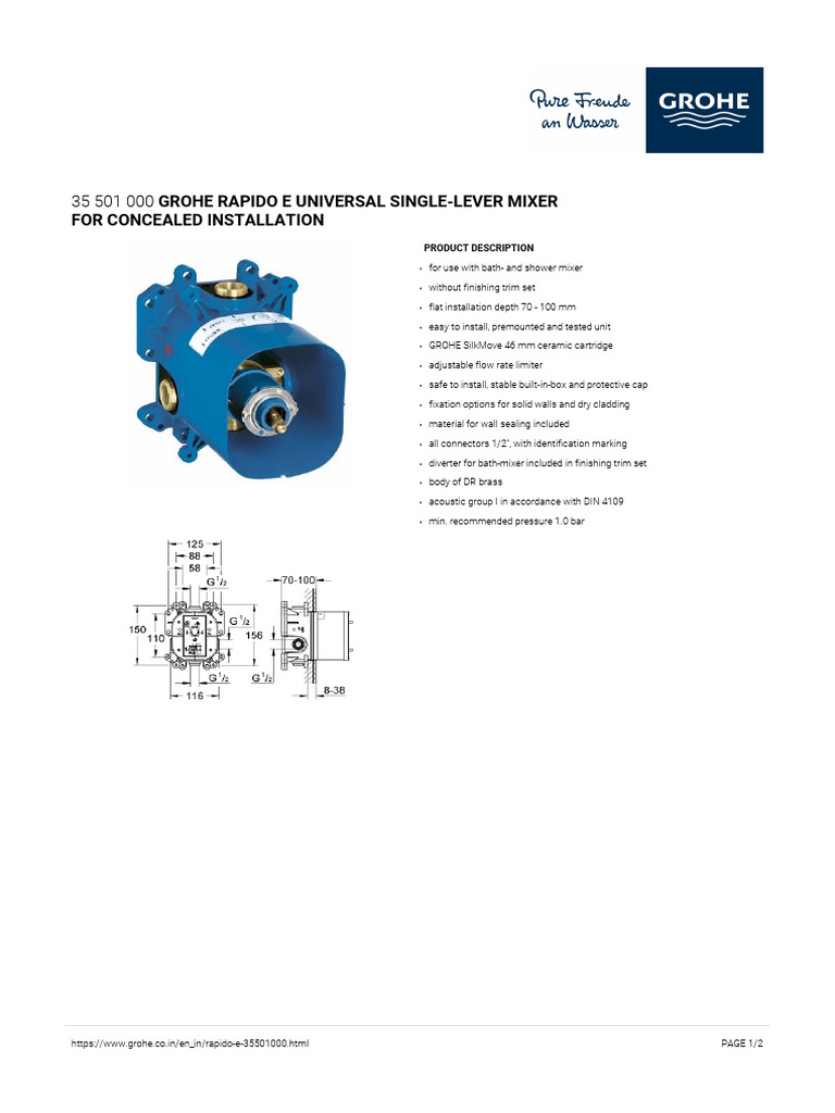 GROHE Specification Sheet 35501000 | PDF