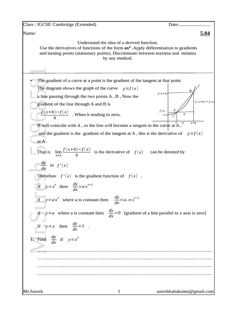 5 4 Differentiation Pdf Derivative Tangent