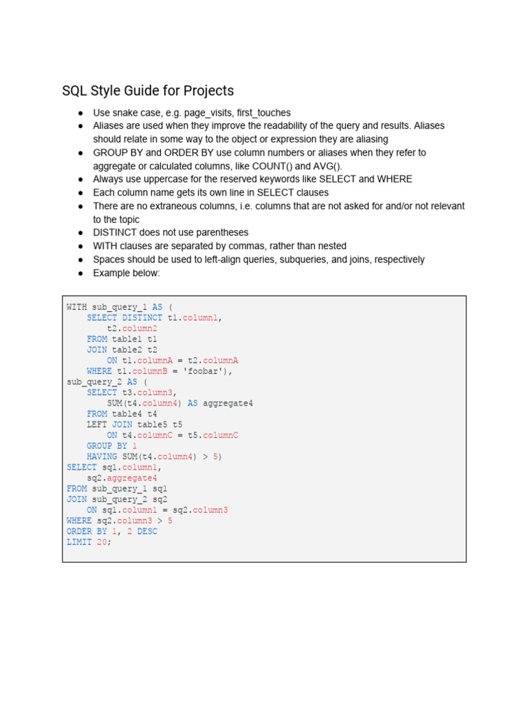 Style Guide for Analyze Data with SQL | PDF