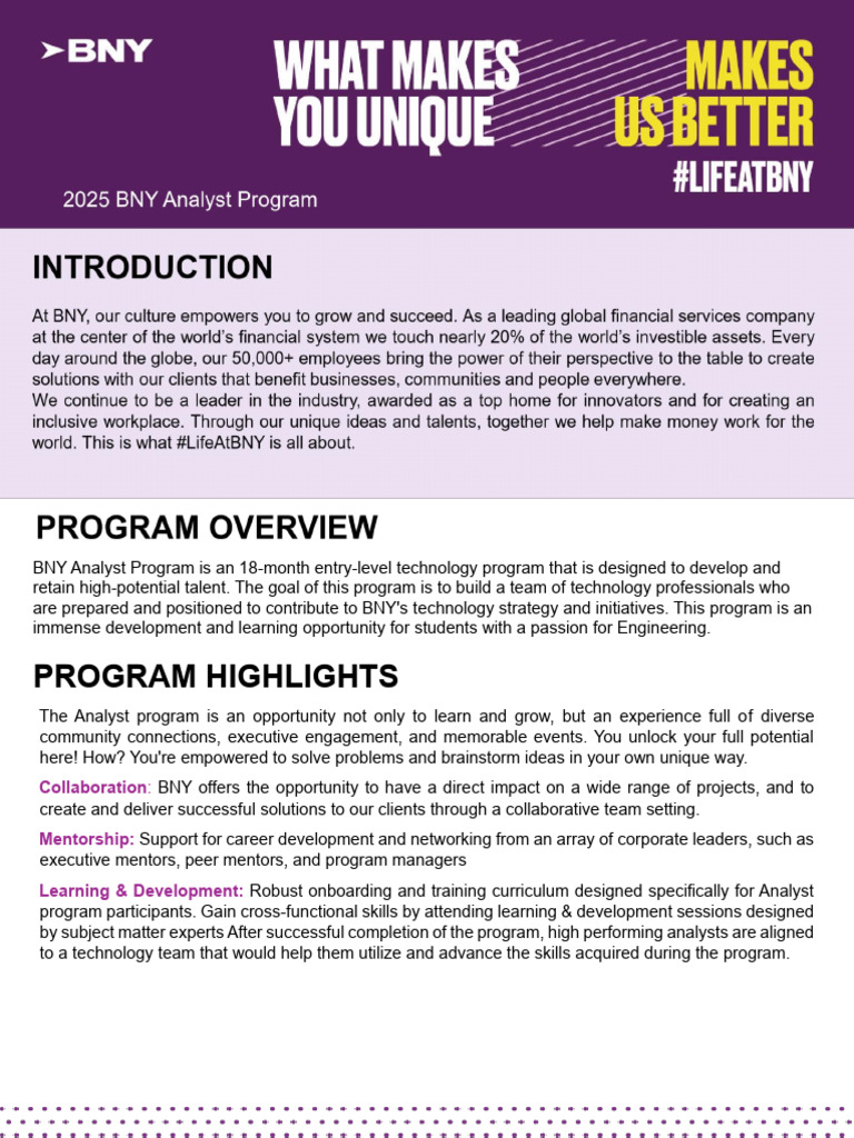 2025 BNY Analyst Program Overview | PDF | Mentorship | Automation