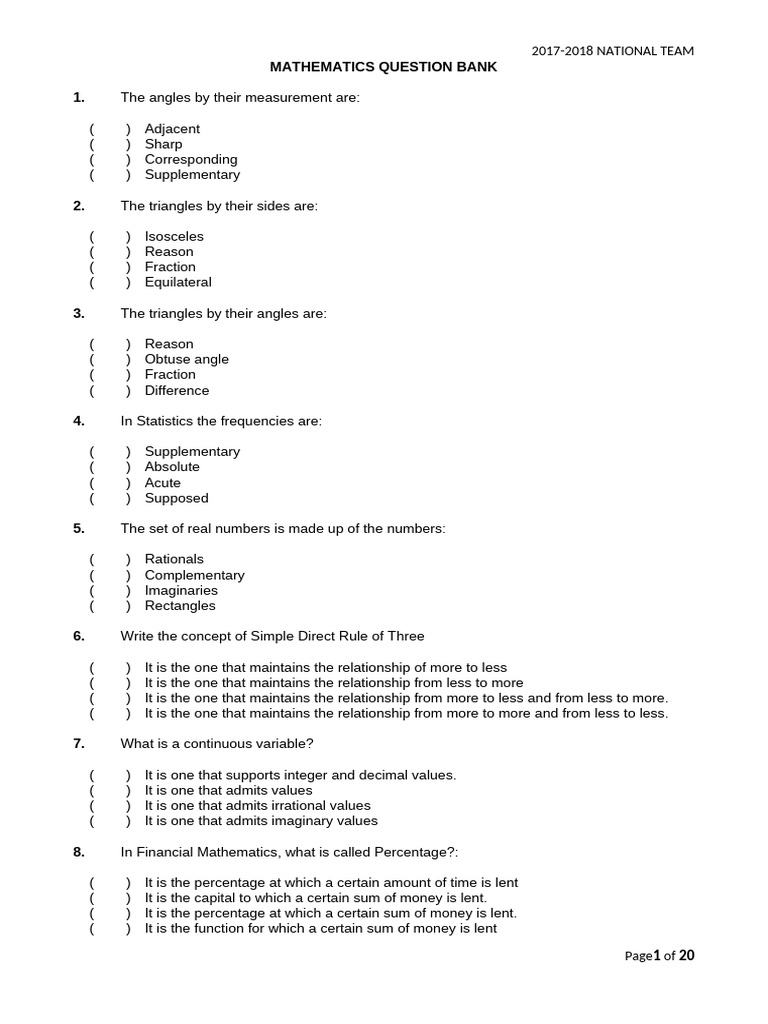 Mathematics Question Bank Third Grade | PDF | Multiplication | Angle