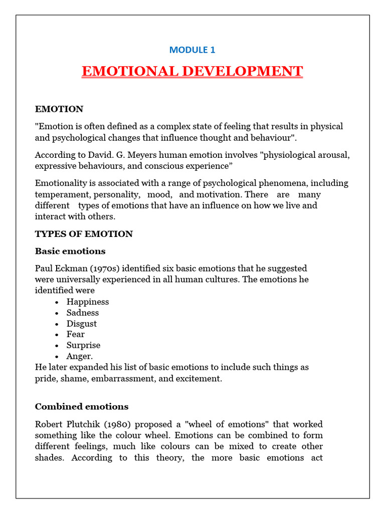 Emotional Devt. Notes | PDF | Emotions | Attachment Theory