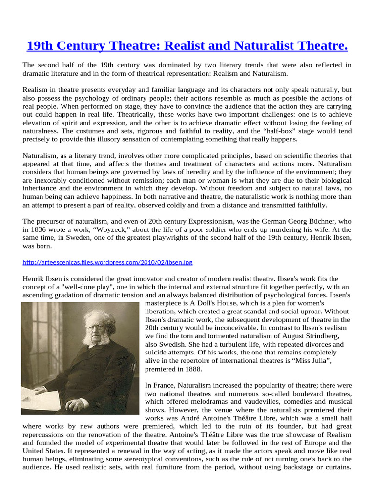 19th Century Realism and Naturalism in Theatre | PDF | Literary Realism ...
