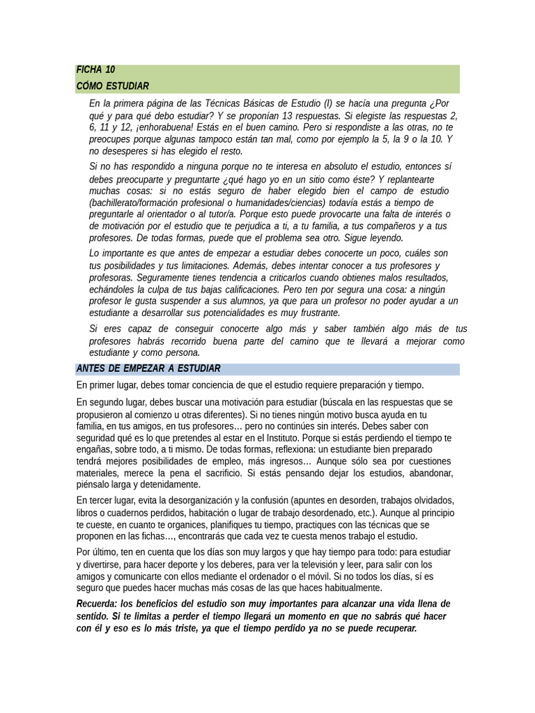 10 Como Estudiar | PDF | Lectura veloz | Aprendizaje