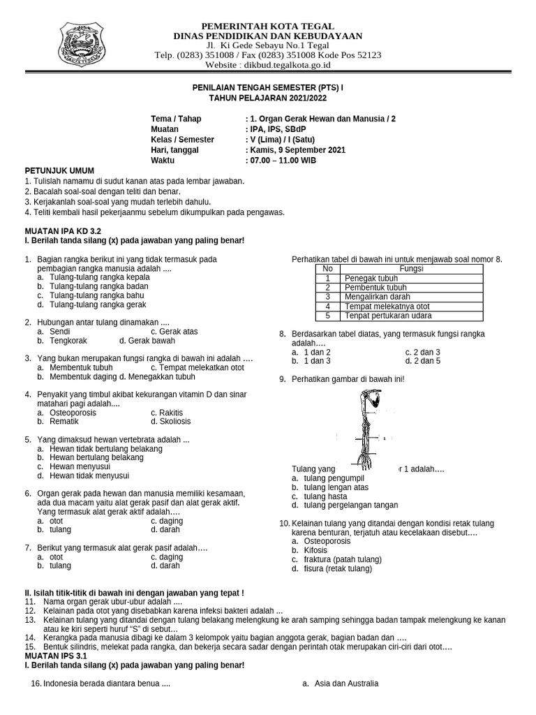 Soal PTS Kelas 5 Tema 1 Tahap 2 | PDF