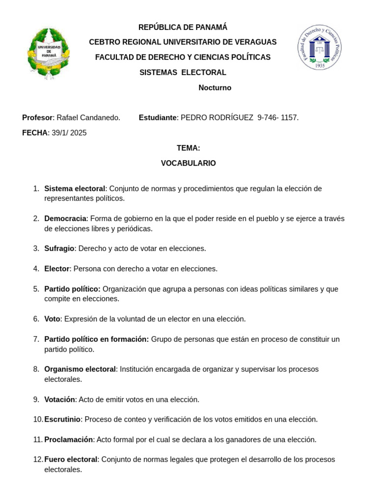 Glosario de Términos Electorales Panamá | PDF | Elecciones | Votación