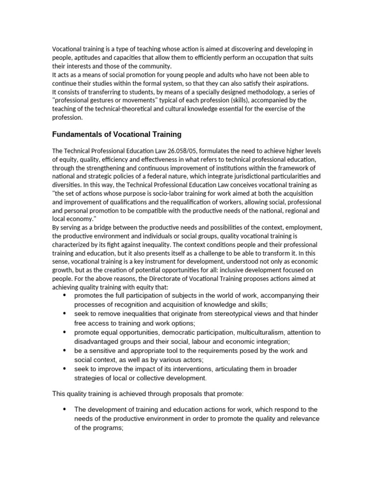 Fundamentals of Vocational Training | PDF | Vocational Education | Profession