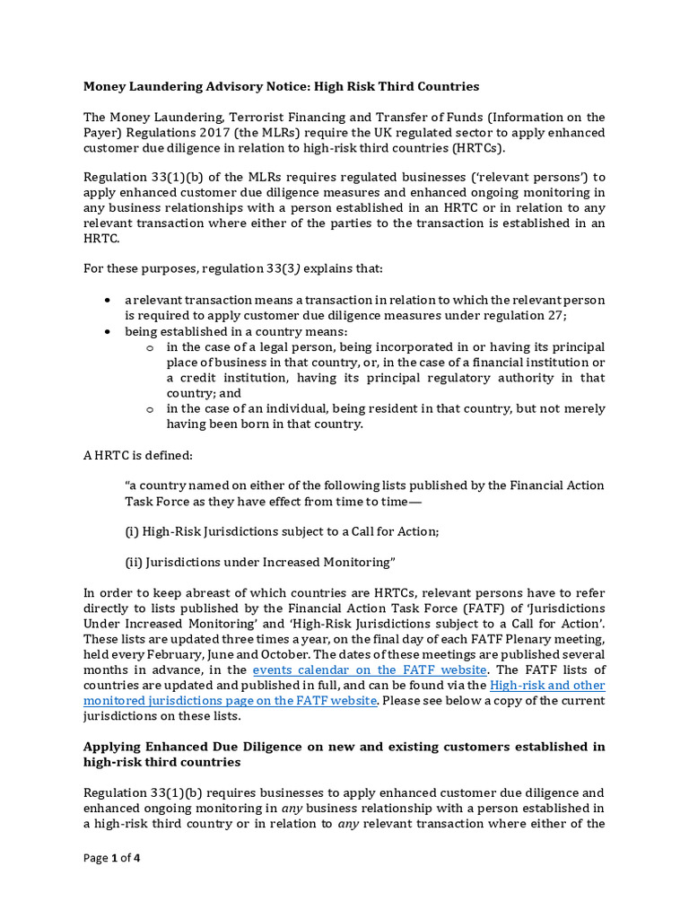 High-Risk Third Countries Advisory | PDF