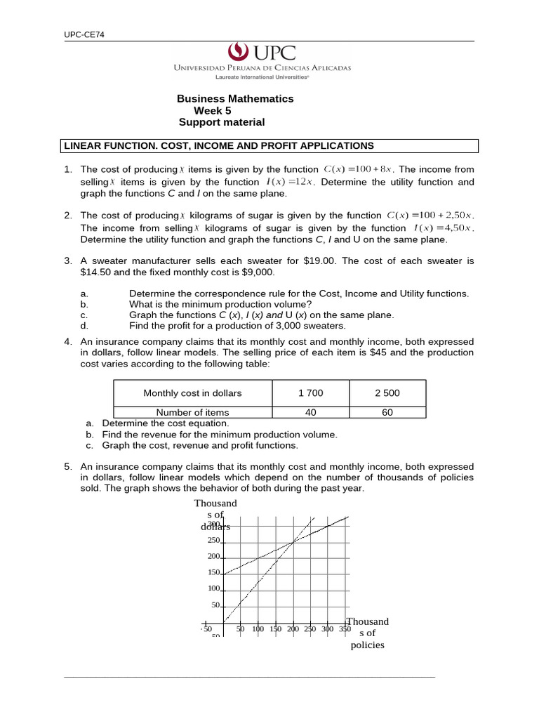 Business Mathematics - Exercises - UPC | PDF | Supply (Economics ...