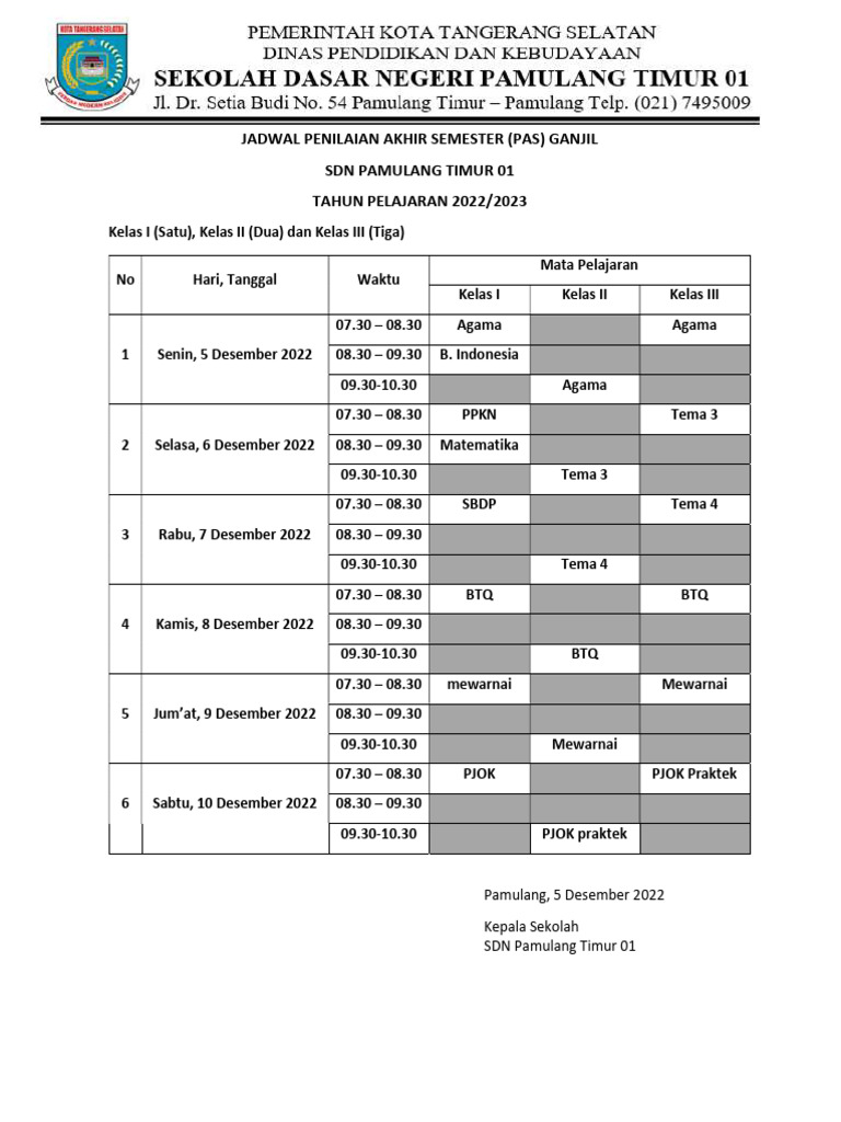 Jadwal PAS Kelas Bawah Edit (1) . | PDF