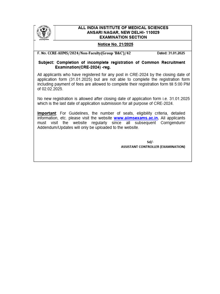 Complete AIIMS CRE-2024 Registration | PDF