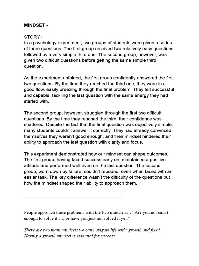 Mindset Seminar Pdf Mindset Social Psychology