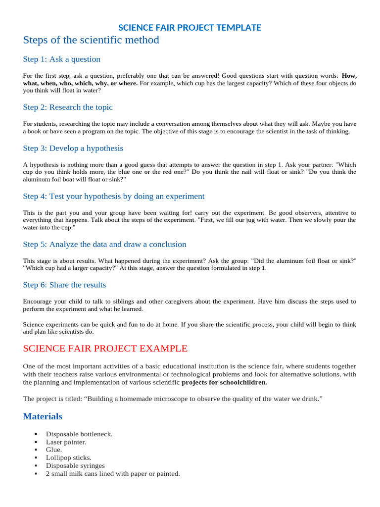 Project Models For The Science Fair | PDF | Microscope | Experiment