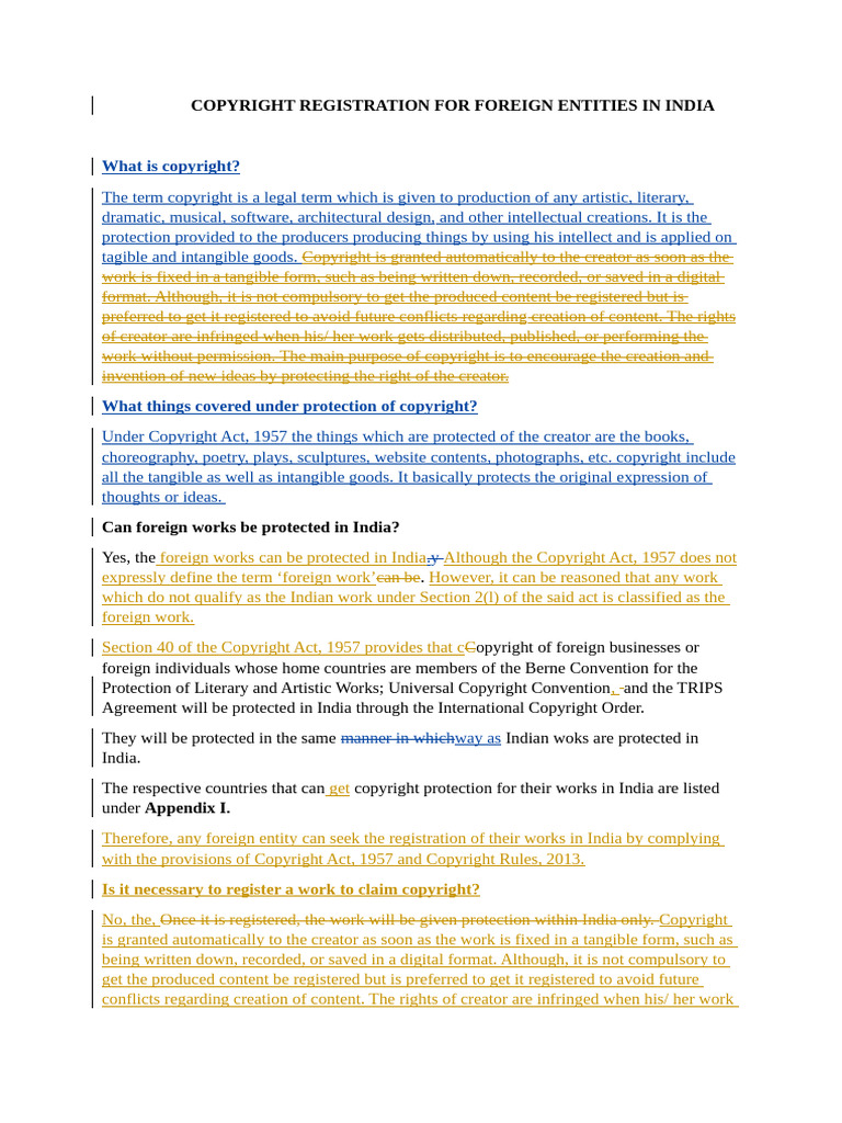 Copyright Registration for Foreign Works in India | PDF