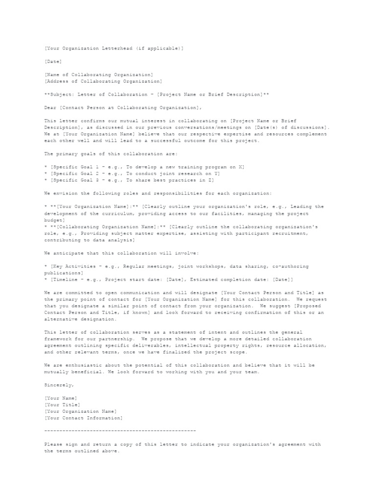 Sample Letter of Collaboration 2025 | PDF