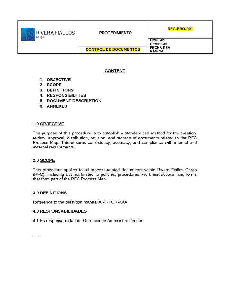 Ingles-Control Procedure - RFC Process Map | PDF | Contabilidad | Factura