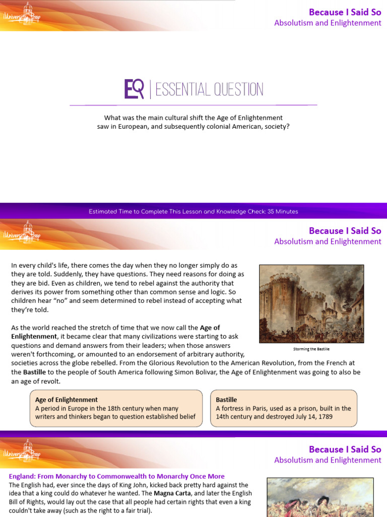Because I Said So - Absolutism and Enlightenment | PDF | Age Of ...
