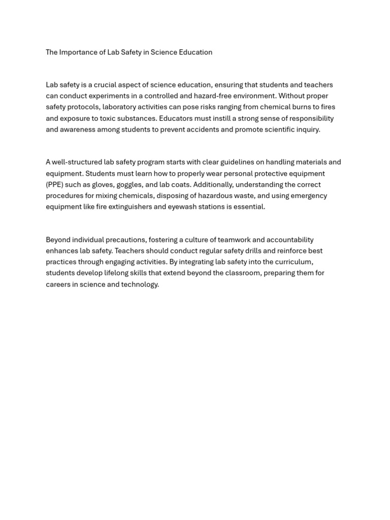 The Importance of Lab Safety in Science Education | PDF