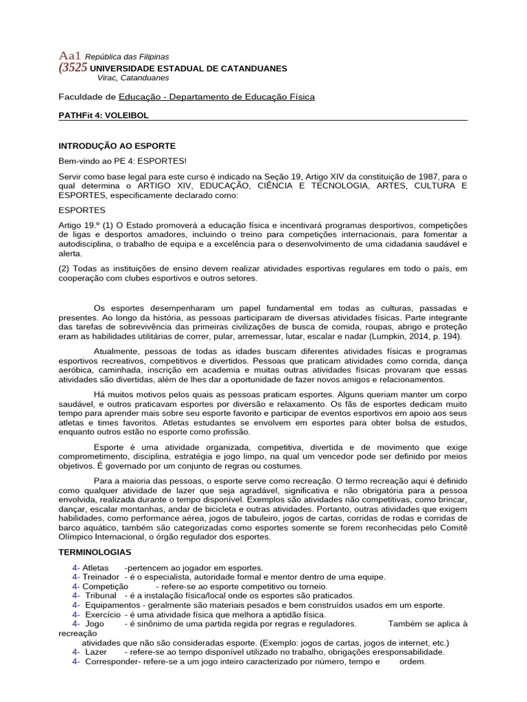 Folheto No PATHFit 4 | PDF | Voleibol | Jogos Olímpicos