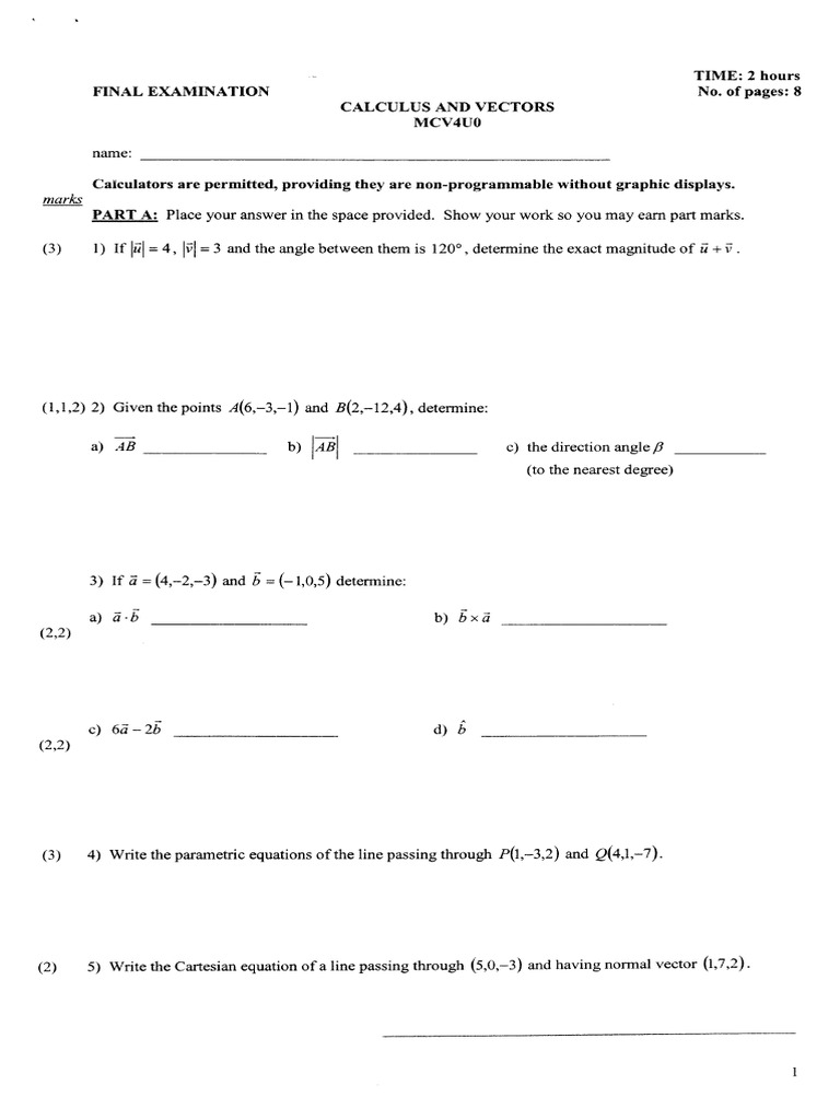 Exam Review Calculus | PDF