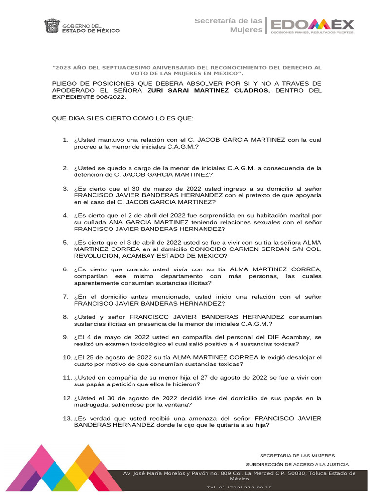 Pliego de Posiciones Zuri Sarai Martinez Cuadros, | PDF