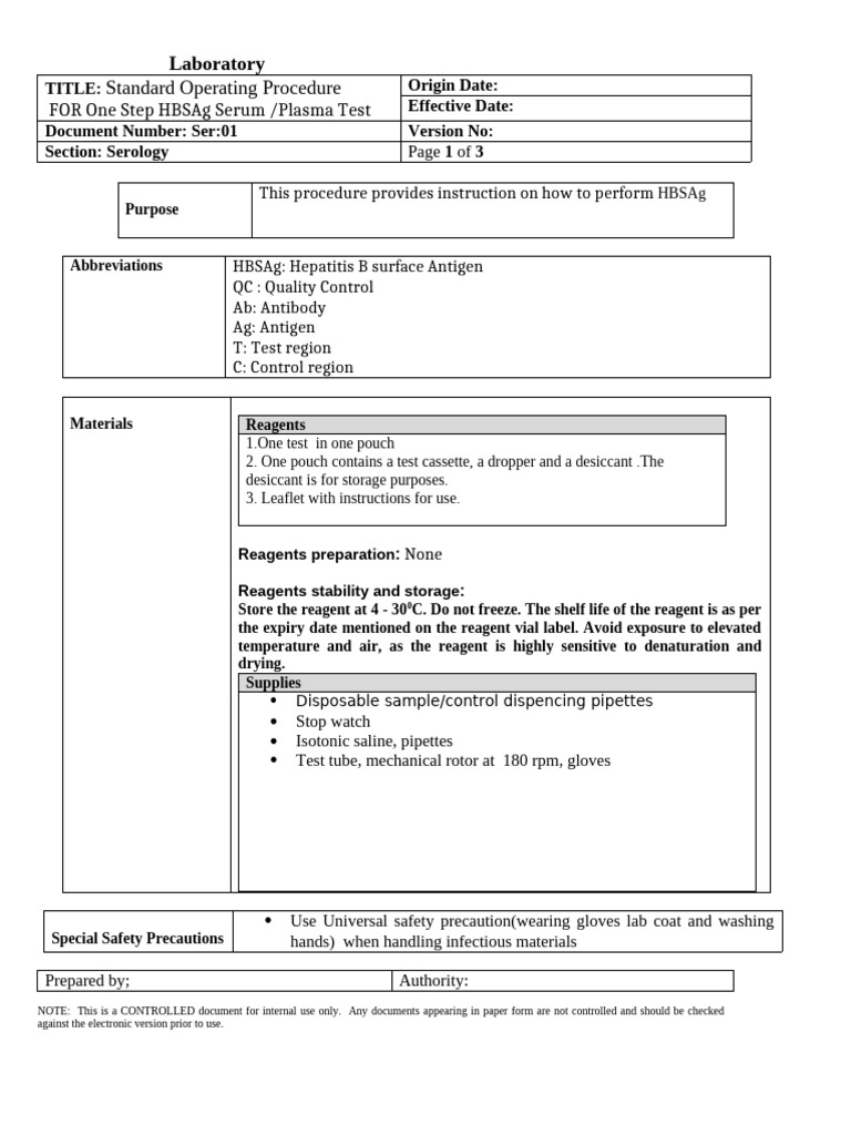 SOP Hepatitis B Virus | PDF | Serology | Immunology