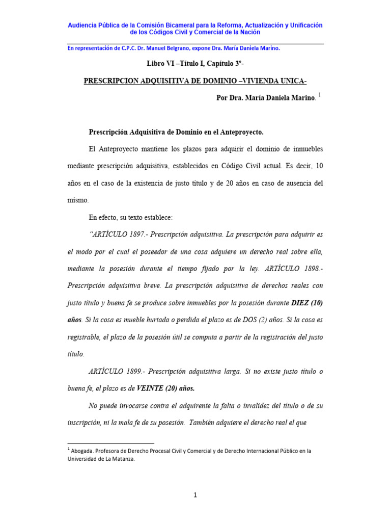 LM_009_MARIA_DANIELA_MARINO_VI. | PDF | Posesión adversa | Posesión (Ley)