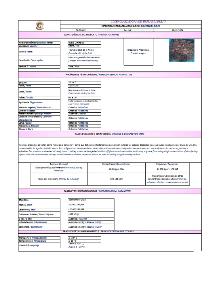 CA-020-ES Especificación Zarzamora Block Rev. 04 | PDF