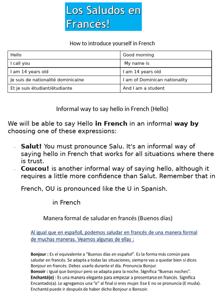 How To Introduce Oneself in French | PDF