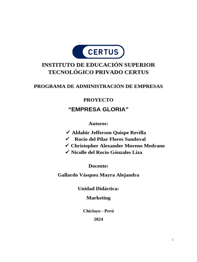 Grupo3 Empresa Gloria Rocio Christopher Nicol Aldair 1 | PDF ...