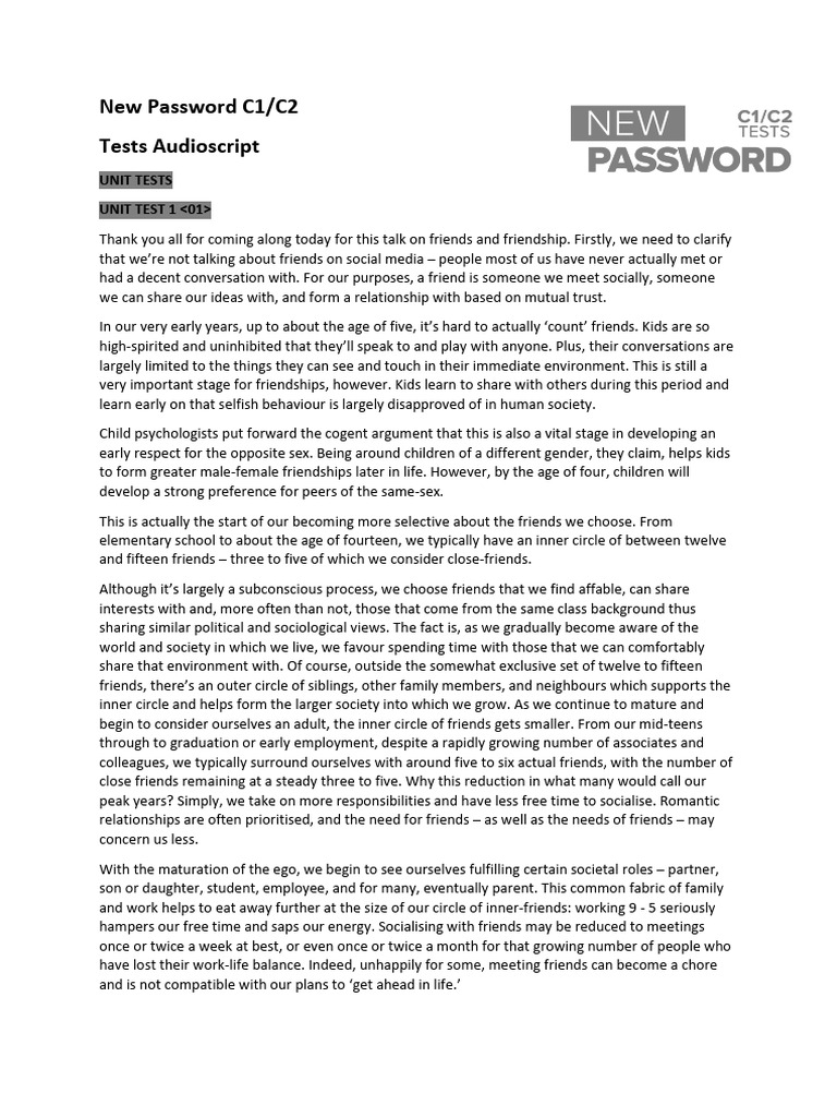 New Password C1 - C2 - Tests - Audioskrypt | PDF | Cost Of Living | Allergy