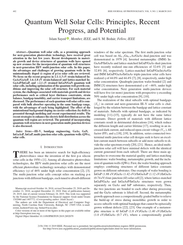 Quantum Well Solar Cells Principles Recent Progress and Potential | PDF ...