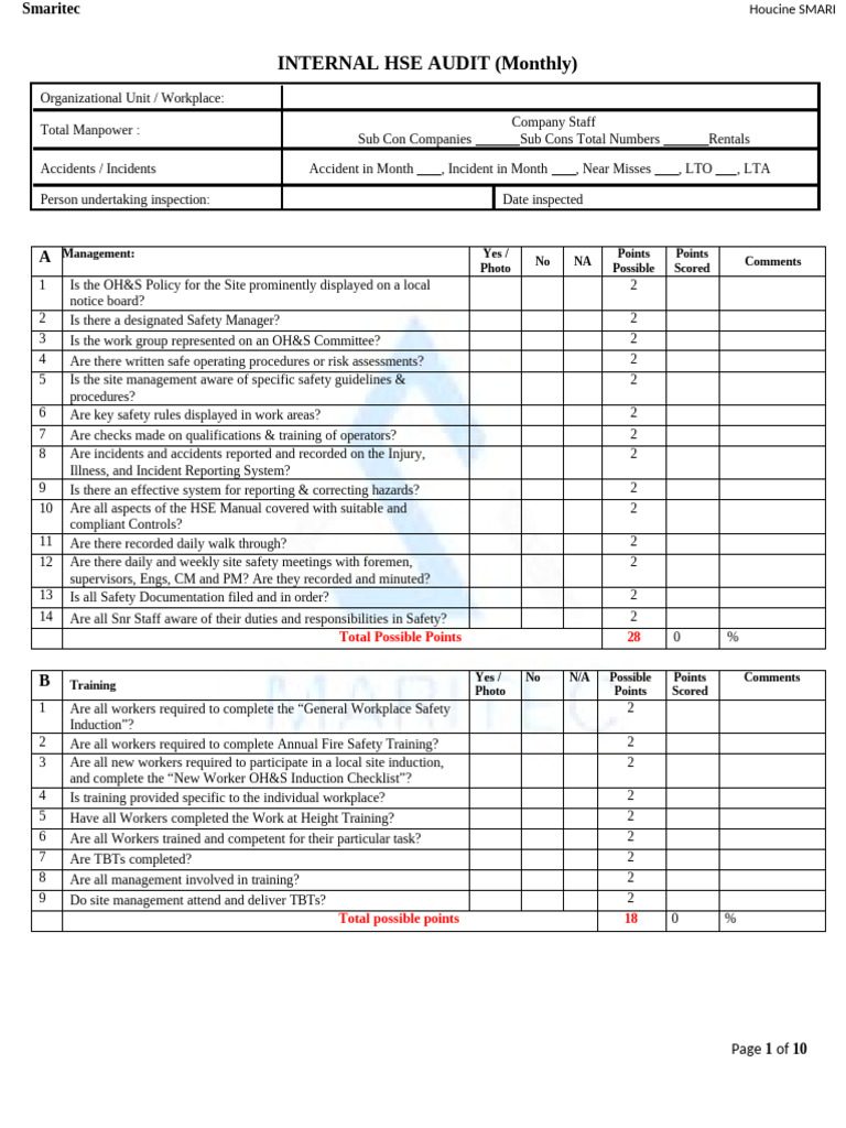 Internal HSE Audit Checklist | PDF | Scaffolding | Emergency Evacuation