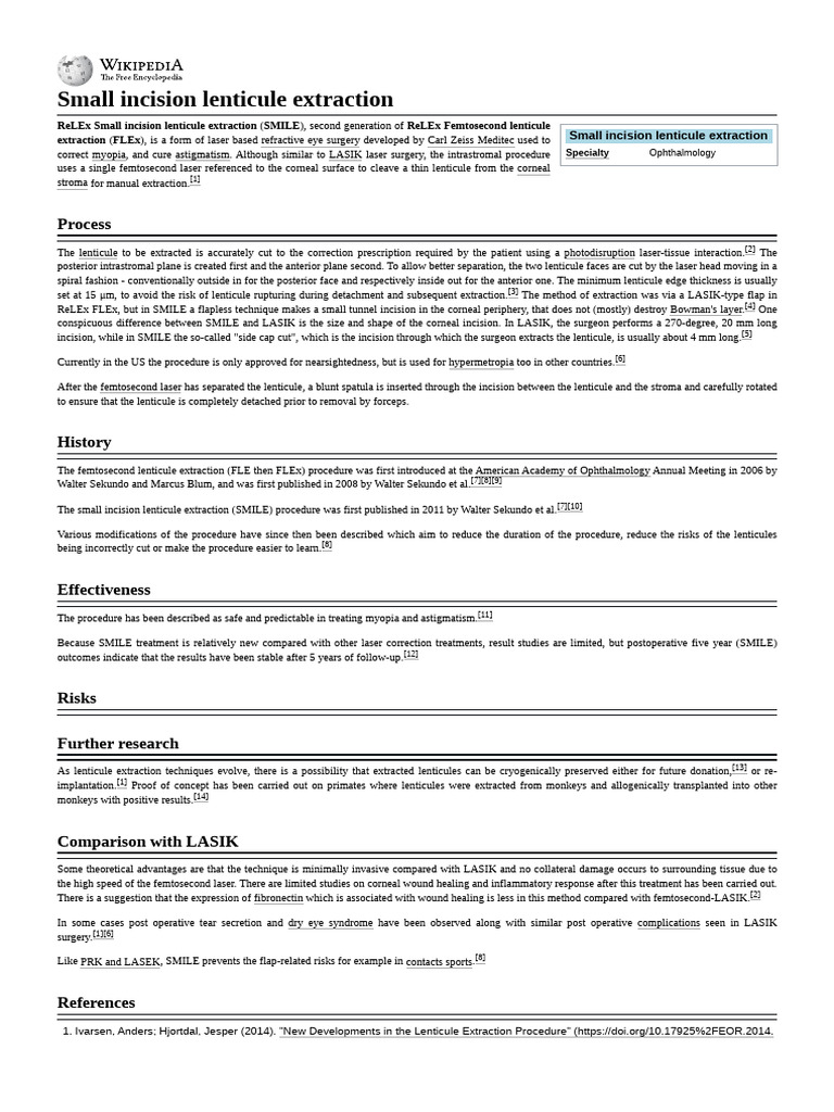 Overview of SMILE Eye Surgery Technique | PDF | Human Eye | Medical ...
