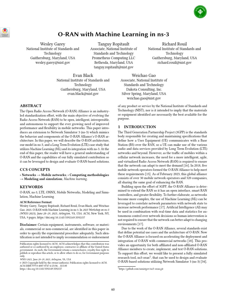 O-RAN With ML in Ns-3 | PDF | Machine Learning | Lte (Telecommunication)