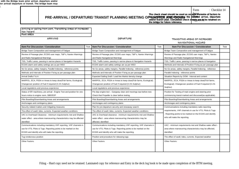 Pre-Arrival and Departure Planning Checklist | PDF | Navigation