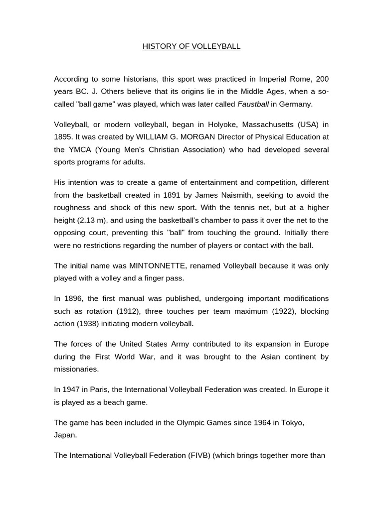 Brief History of Volleyball | PDF
