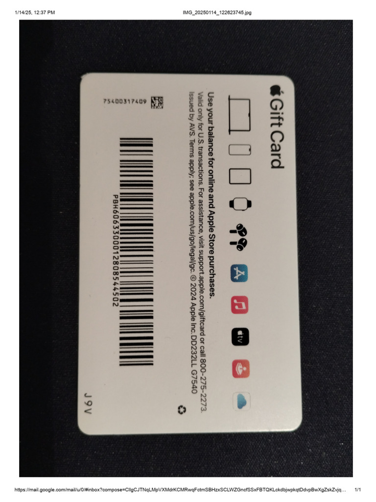 $100 Apple Gift Card Rear 14 Jan | PDF