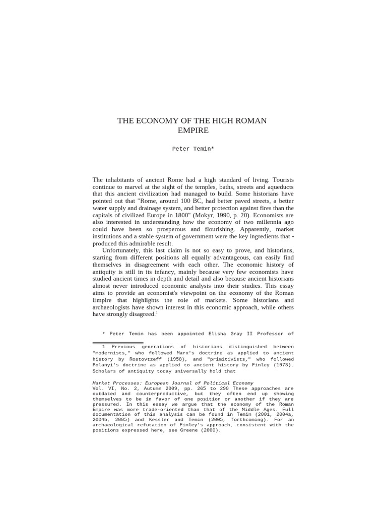 The Economy of The High Roman Empire | PDF | Cost Of Living | Common Era