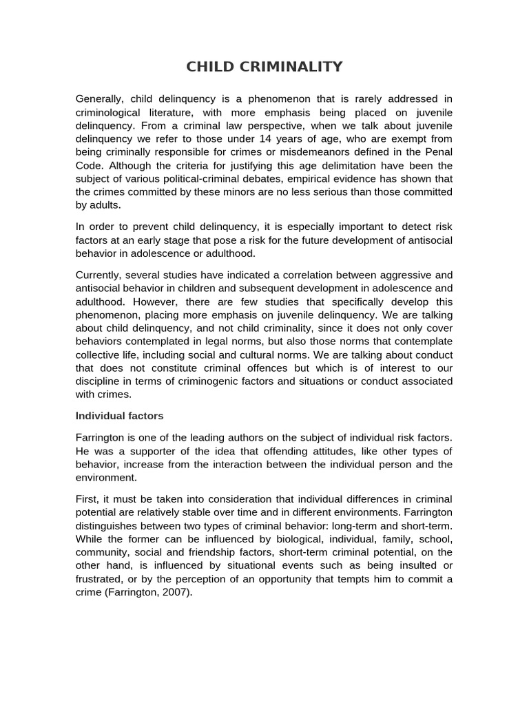 CHILD CRIMINALITY | PDF | Juvenile Delinquency | Anti Social Behaviour