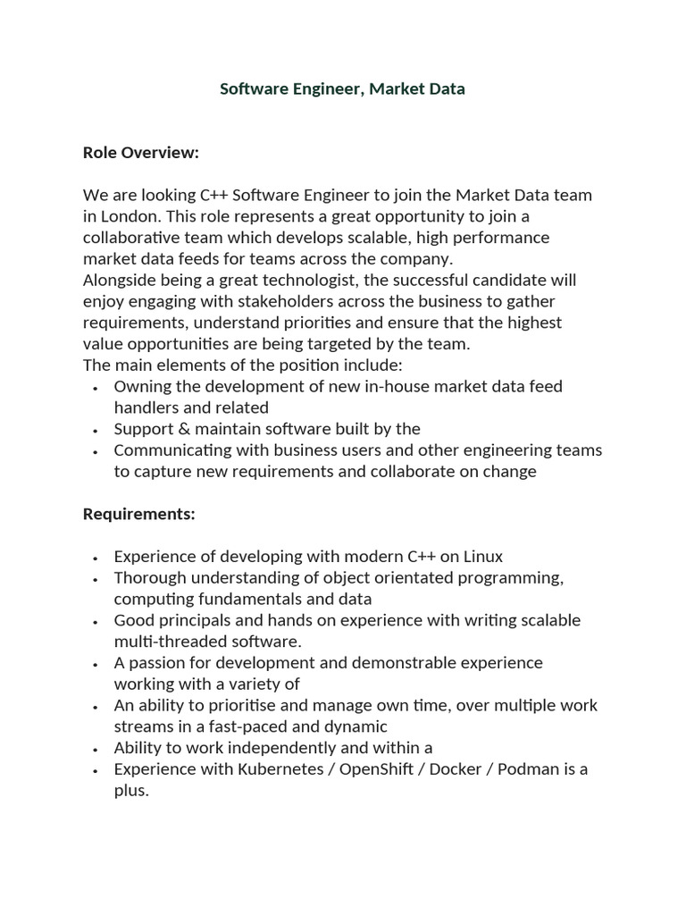 Software Engineer - Market Data | PDF