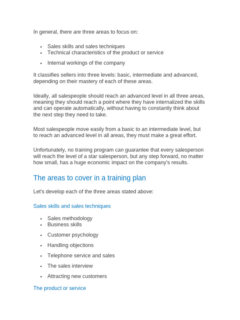 SALES TRAINING PLAN | PDF | Sales | Customer Relationship Management SALES TRAINING PLAN | PDF | Sales | Customer Relationship Management