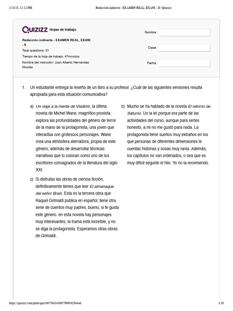 Redacción Indirecta - Exani - Ii | PDF